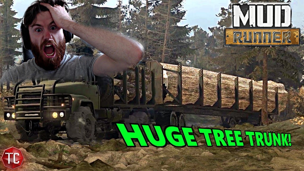 SpinTires MudRunner Mods: GIANT TREE TRUNK!! Biggest Load of Lumber Yet? - YouTube