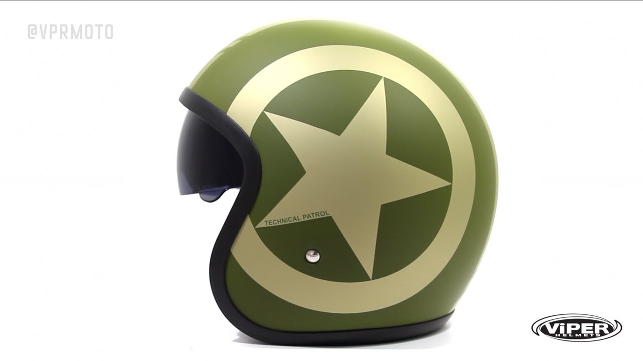 VIPER HELMETS RSV06 MATT GREEN STAR OPEN FACE HELMET - YouTube