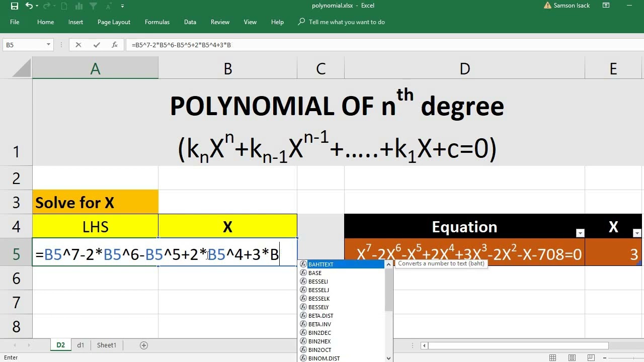 EXCEL How To Solve POLYNOMIAL Equation Of Degree N With One Variable EXCEL How To Solve POLYNOMIAL Equation Of Degree N With One Variable