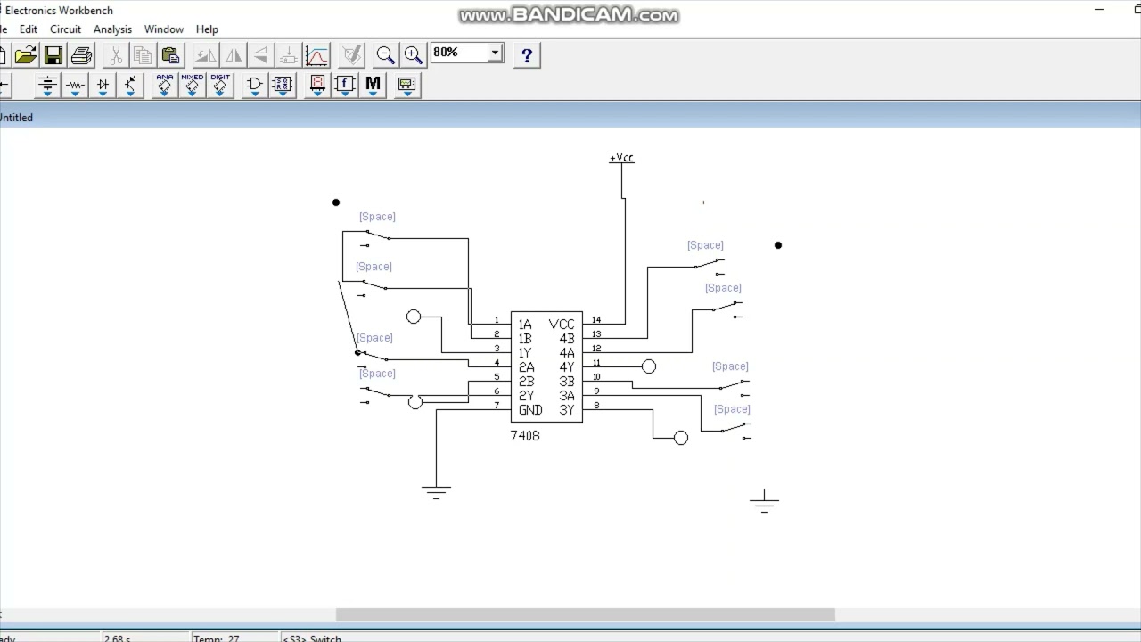 TUTORIAL MEMBUAT RANGKAIAN PIN DIAGRAM IC 7408 DI EWB - YouTube