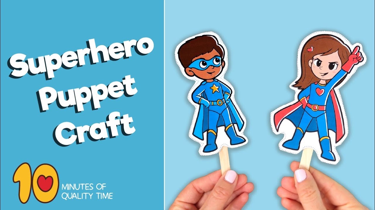 Girl and Boy Superhero Stick Puppet Craft - YouTube
