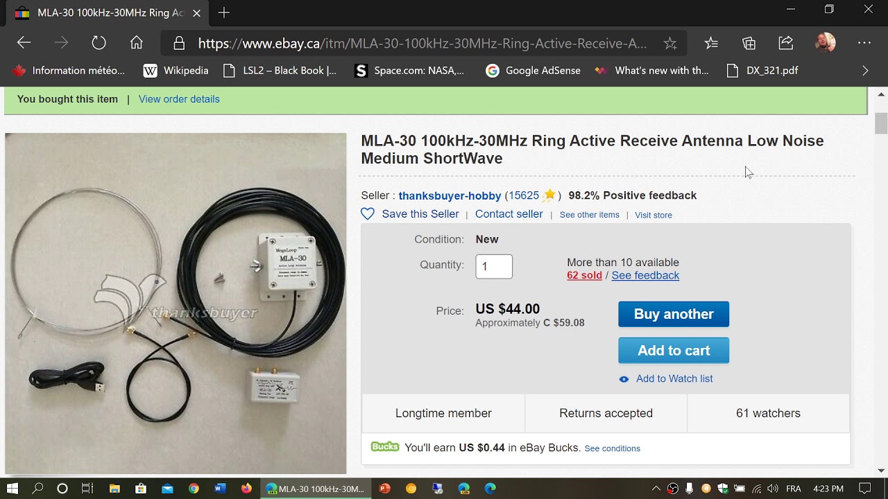 Where I purchased the MLA 30 Plus Loop antenna on ebay March 9th 2020 ...