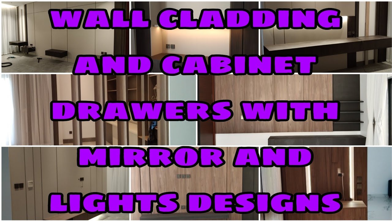 Wall cladding and cabinet drawers with mirror and lights designs - YouTube