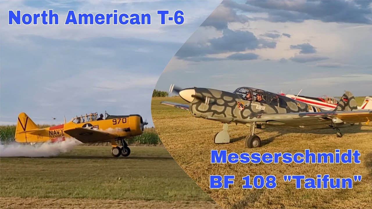 Messerschmidt BF 108 Engine Start and North American T-6 Take Off with ...