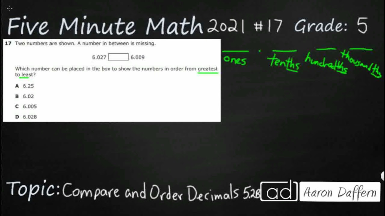 5th Grade STAAR Practice Compare and Order Decimals (5.2B - #11) - YouTube