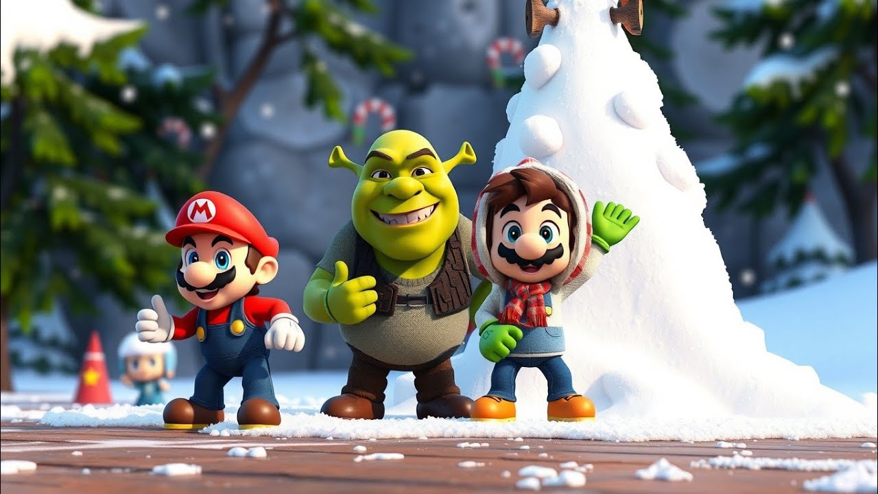 Mario & Shrek Stop the Christmas Snow Volcano! - YouTube