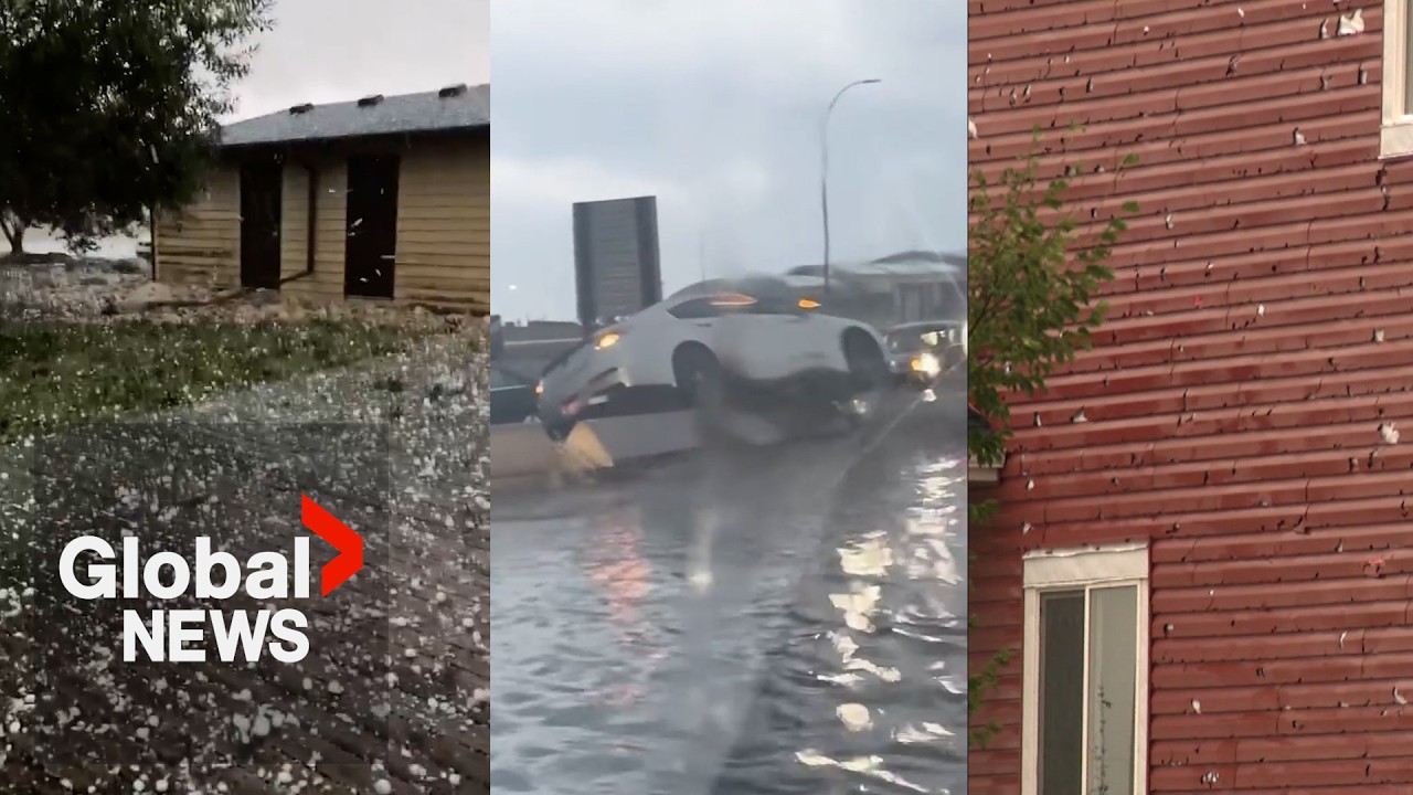 Calgary storm: Large hail smashes windows, damages cars and homes - YouTube