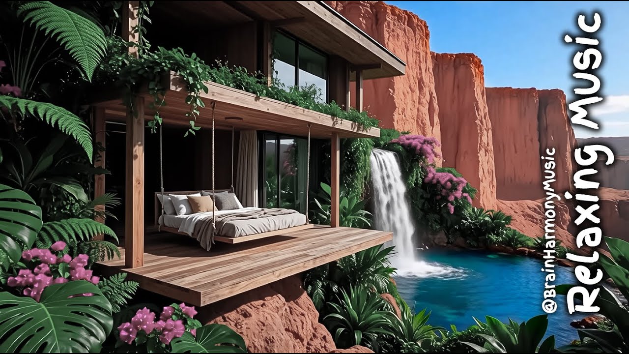 Stress Relief Music 🌿 Peaceful Oasis Waterfall 🎶 Beautiful Relaxing ...