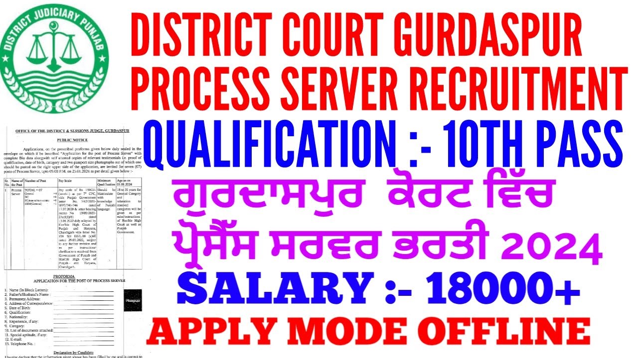 Gurdaspur district court process server recruitment 2024 | Gurdaspur ...