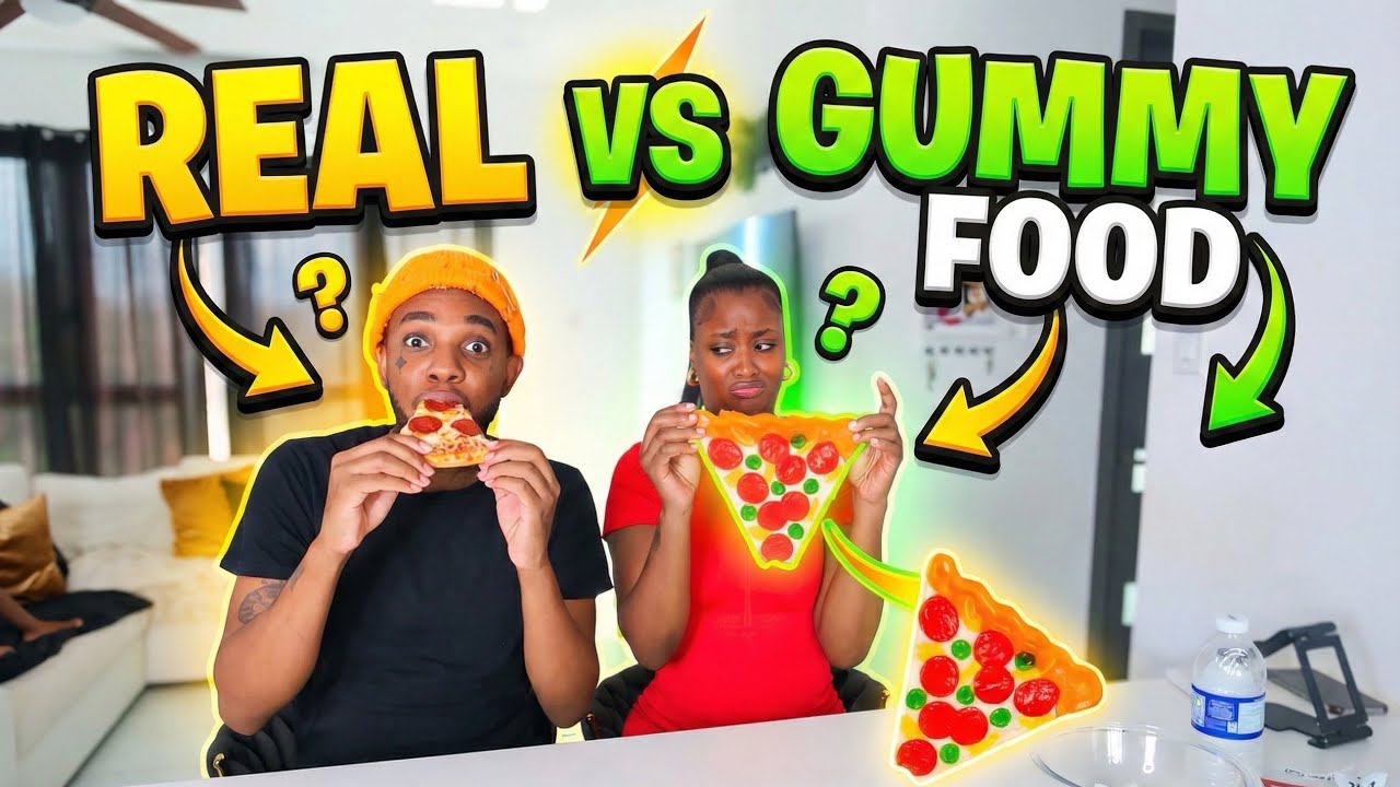 GIANT Gummy Food vs. Real Food Challenge! - YouTube