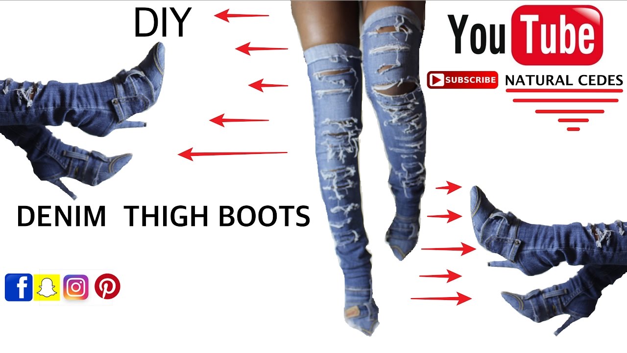 DIY | Denim Thigh Boots | Inspired by Kim K - YouTube