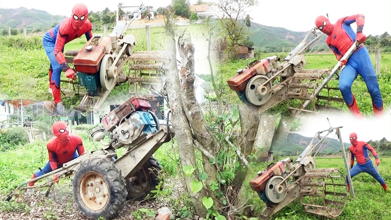 Super hero | Spider-man installs a tractor - YouTube