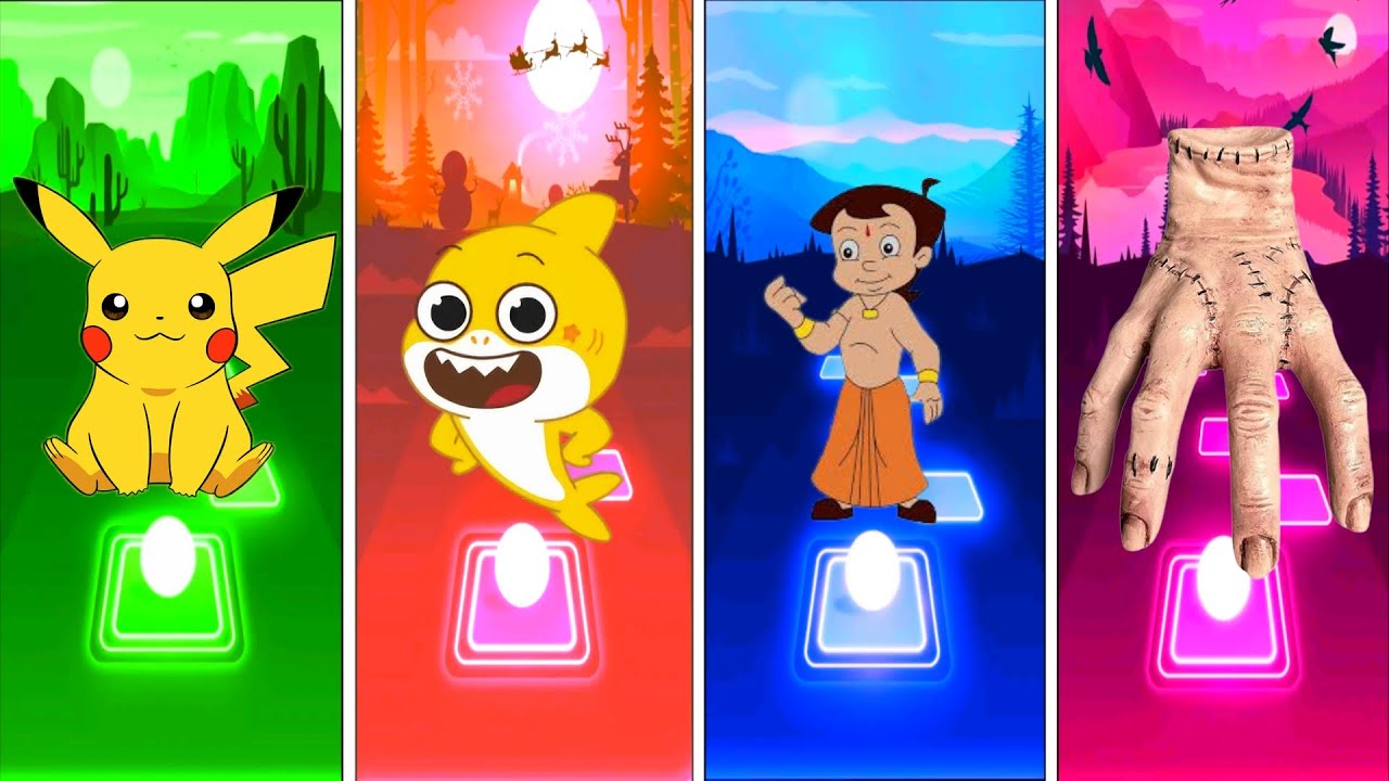 PIKACHU 🆚 BABY SHARK 🆚 CHOTA CHOTA BHIM 🆚 THING ADDAMS FAMILY TILES HOP ...