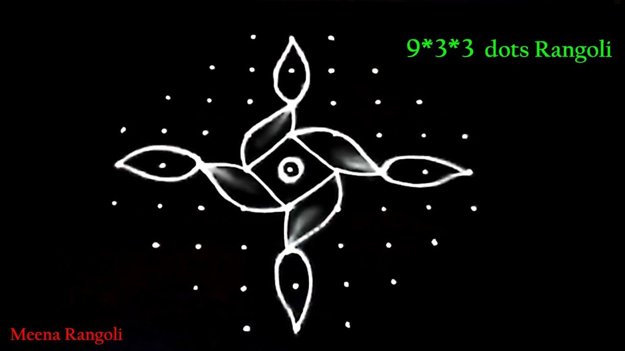 Lotus Flowers Rangoli design - 9 dots Rangoli designs - Flowers Rangoli ...
