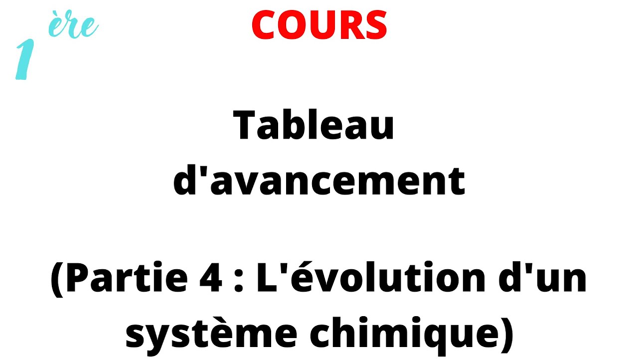 Cours 1ère Spé : Tableau d'avancement (Partie 4 : L'évolution d'un système chimique) - YouTube