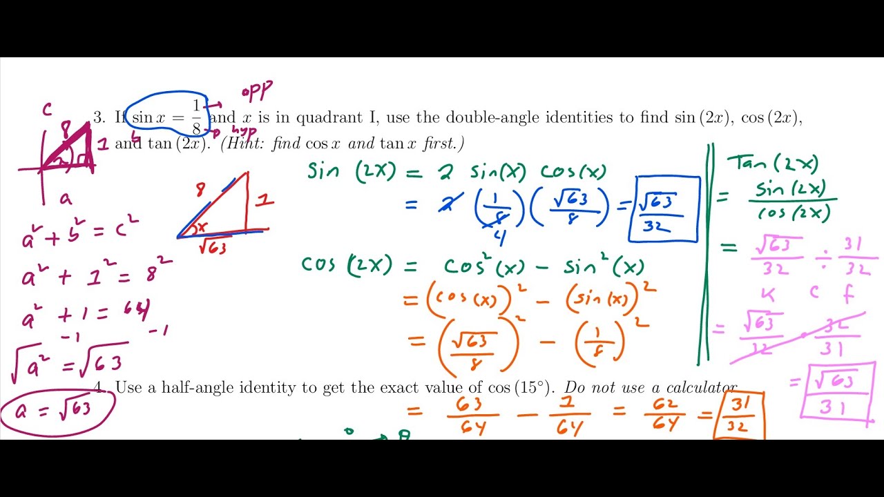 Recitation9, 10 M12550 Sp25 Trig Identities Sum, Diff, Double, Half ...