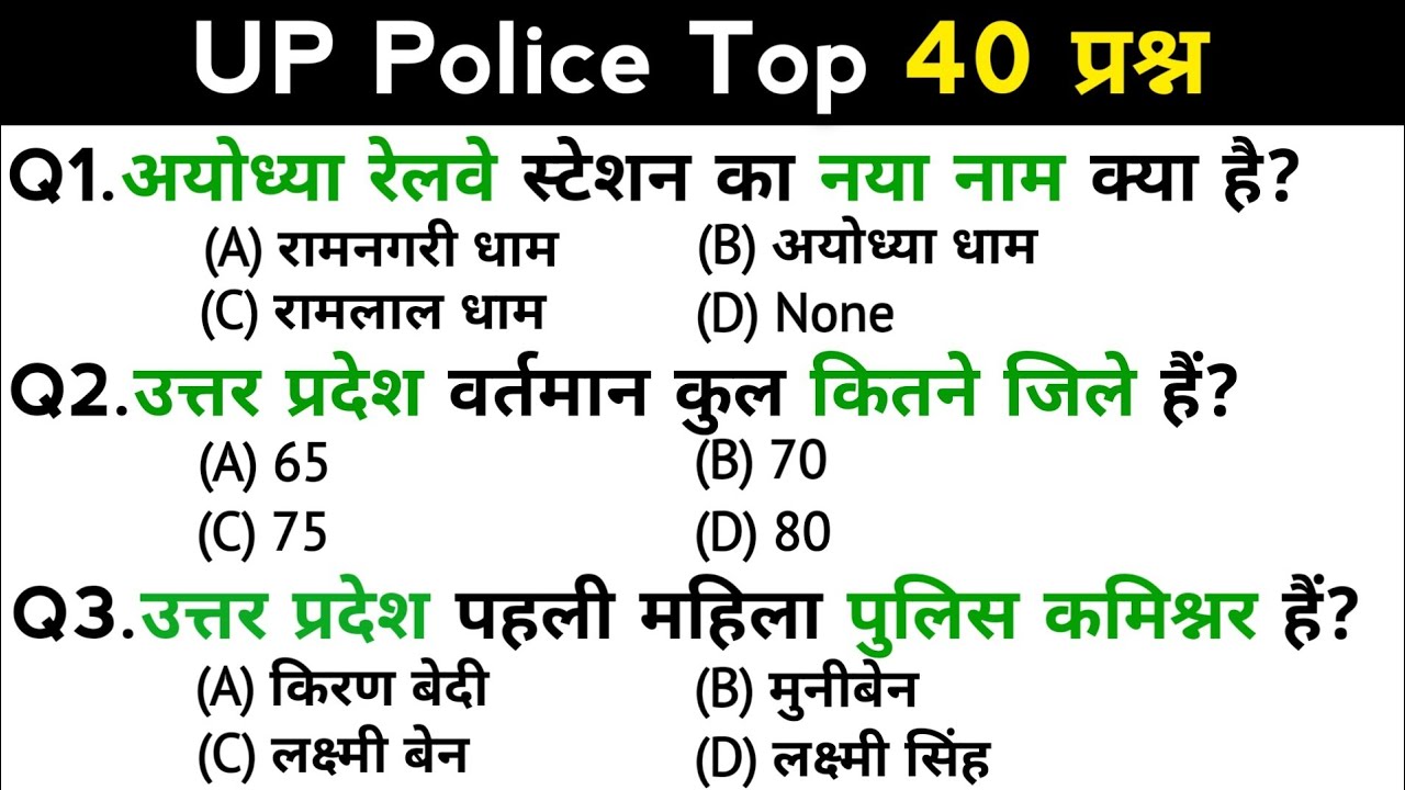 UP Police constable | up police constable recruitment exam | Top 40 GK ...