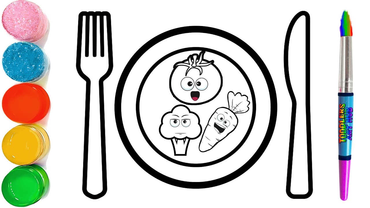 How to draw a vegetable plate drawing | Painting for toddlers and ...
