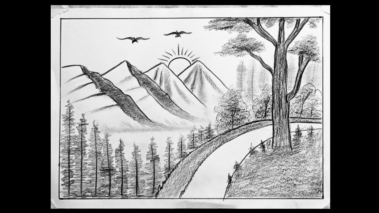 Very easy to draw a hilly areas scenery drawing with pencil ️ - YouTube