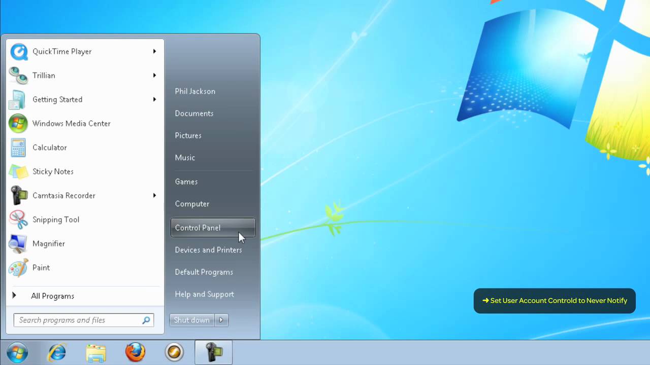 User Notification - Windows 7 - Pro Tools® Optimizing & Troubleshooting ...