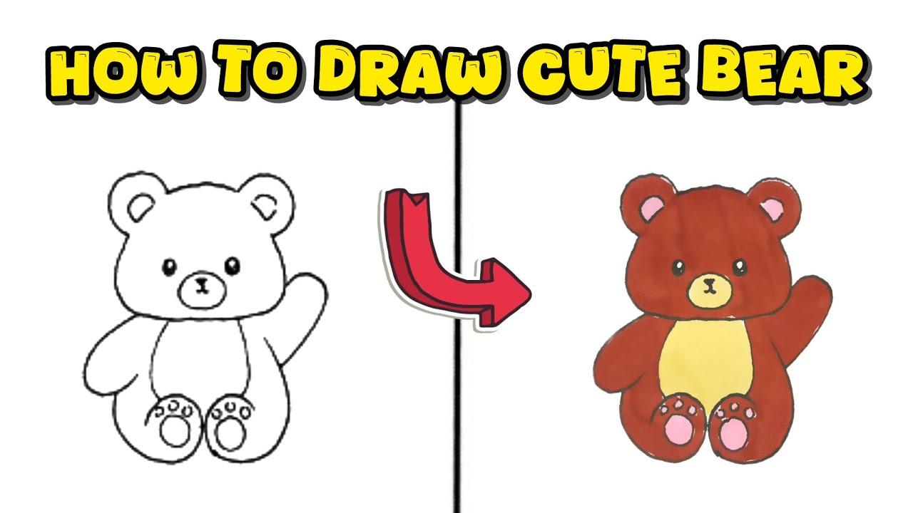 How to Draw a Cute Bear – Simple Animal Drawing Lesson with Markers ...