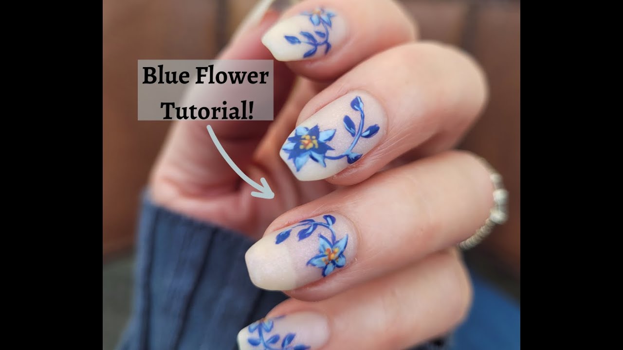 Blue Flower Nail Art Tutorial - YouTube
