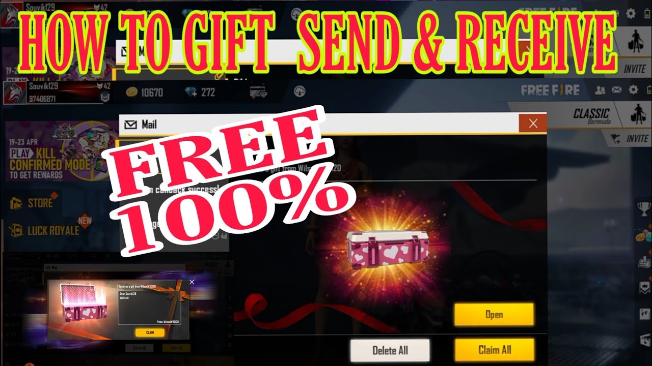 HOW TO SEND GIFT IN GARENA FREE FIRE// RECEIVE GIFT FROM FRIEND // FREE ...