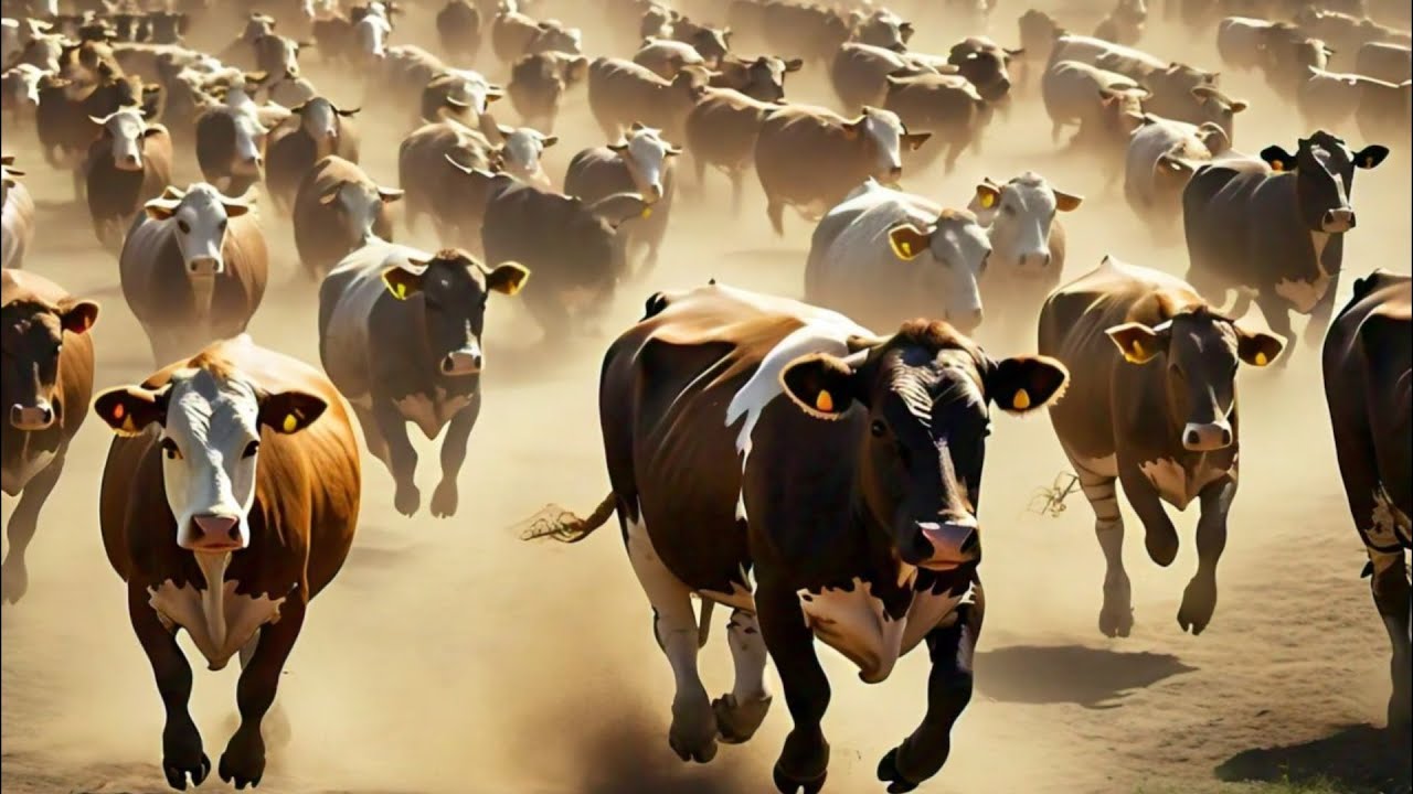 The Animal Stampede #animals #stampede #cartoon #cow #greenscreen # ...