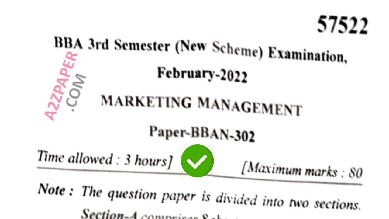 Mdu BBA 3rd Sem Marketing Management Question Paper 2022 - YouTube