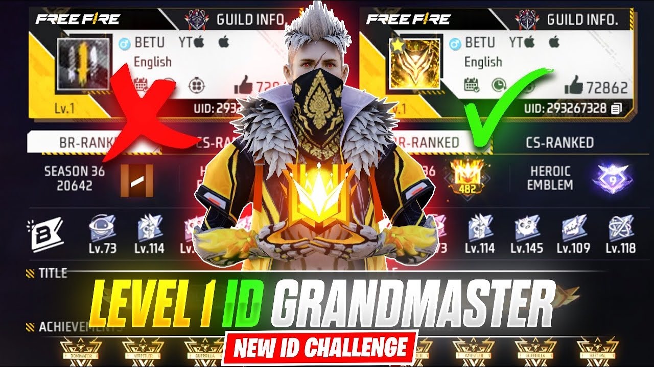 LEVEL 1 I'D GRANDMASTER CHALLENGE 🥶 // GRANDMASTER IN 1 LEVEL ID - YouTube