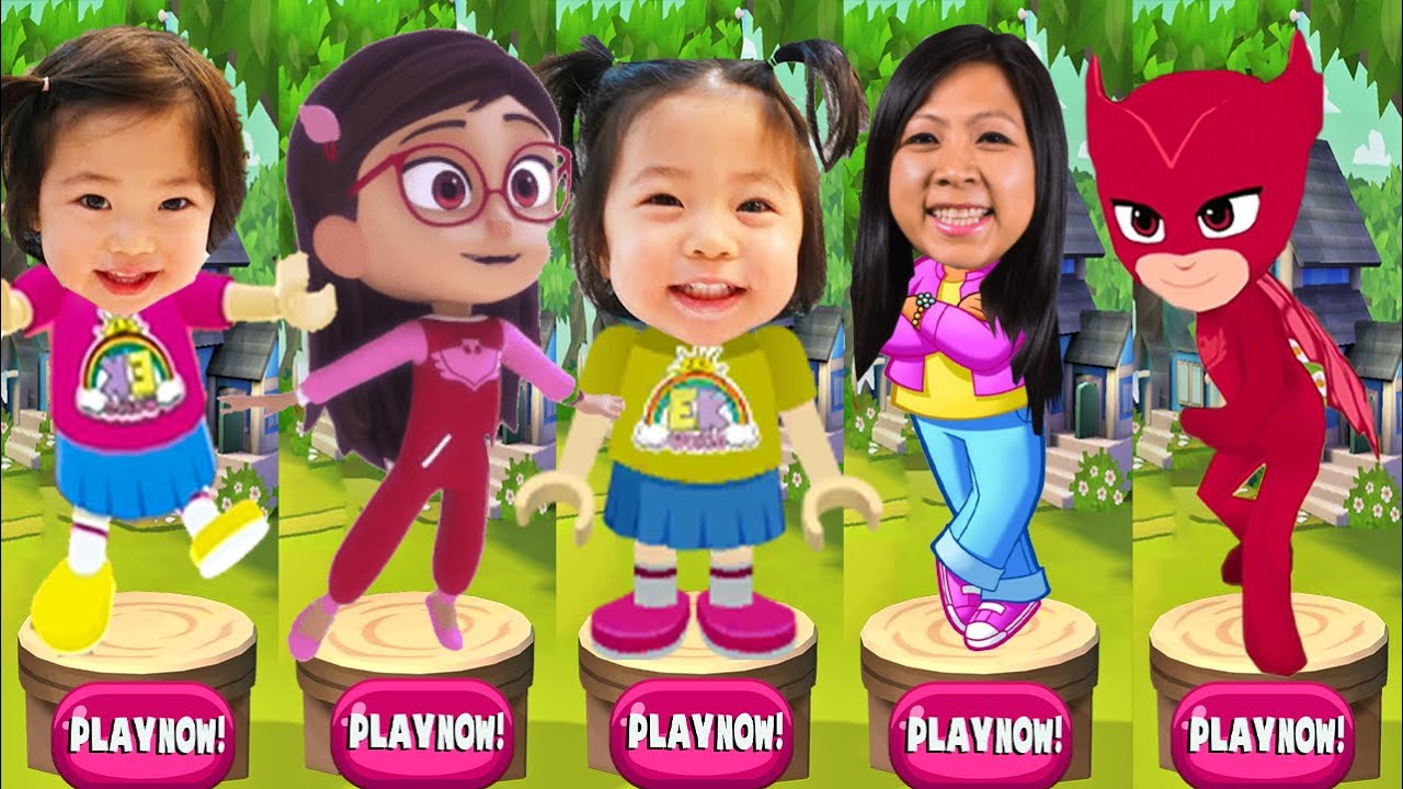 Tag with Ryan - Kaji Girls, Emma, Kate and Kaji Mom vs Pj Masks Owlette ...