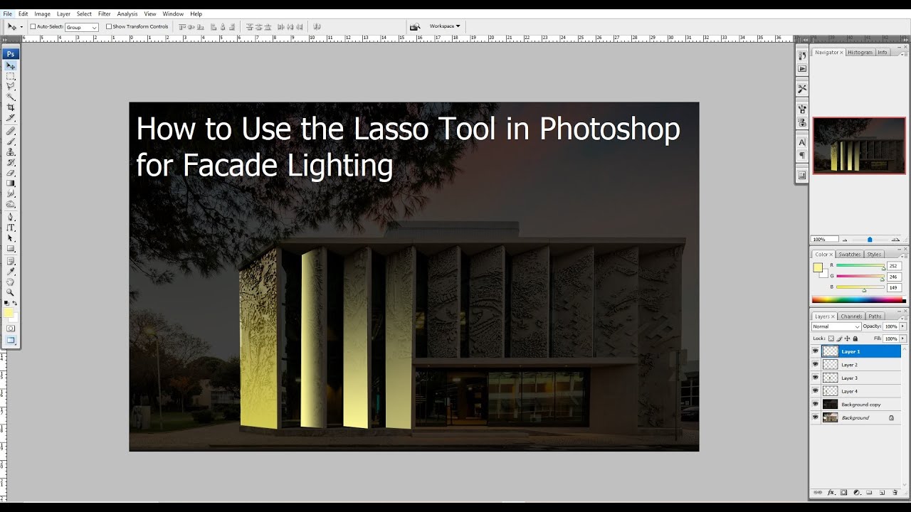How to use the Lasso Tool in Photoshop for Facade Lighting - YouTube