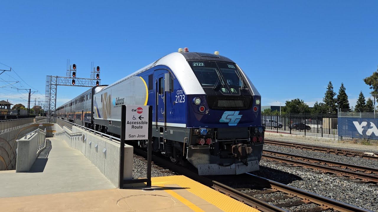 Amtrak Capitol Corridor #541 at Santa Clara Station with CDTX #2123 SC-44 and #8304 Cab Car ...