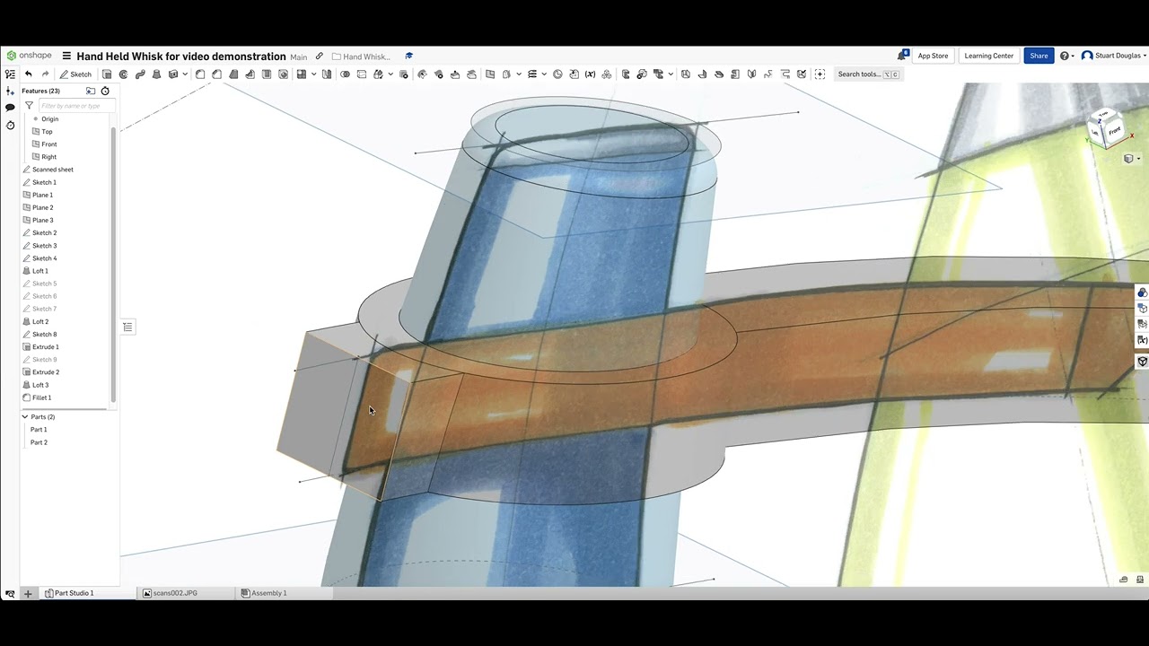 Onshape Hand Held Whisk Step Nine - Using a 3rd Loft to cut the handle ...