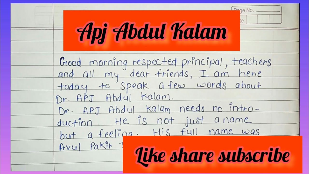 Essay Writing On APJ Abdul Kalam || paragraph On APJ Abdul Kalam ...