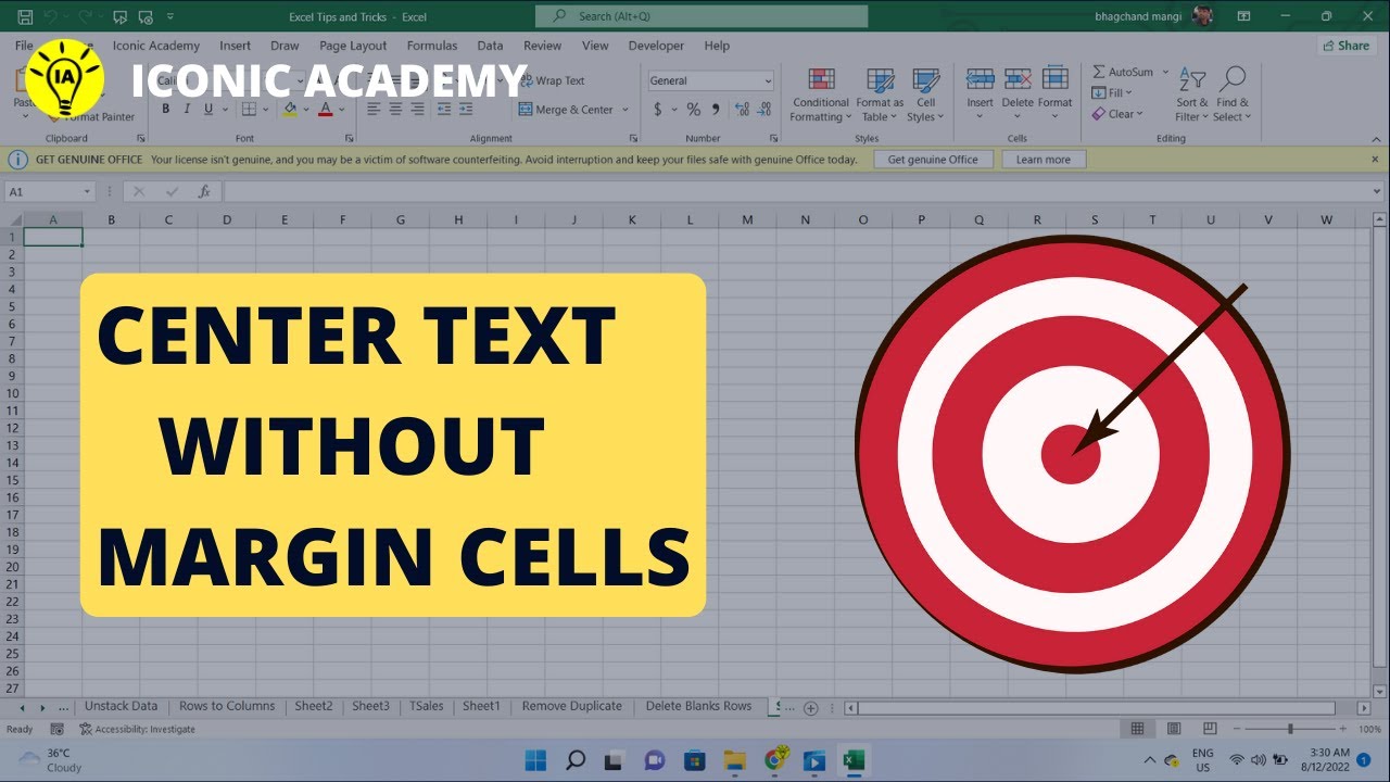 How To Center Text Without Margin Cells In MS Excel YouTube How To Center Text Without Margin Cells In MS Excel YouTube