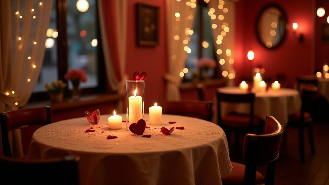 Romantic Jazz Café with Candles at Night - Instrumental Music for ...