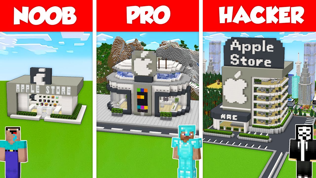 APPLE STORE IPHONE BASE HOUSE BUILD CHALLENGE - NOOB vs PRO vs HACKER ...