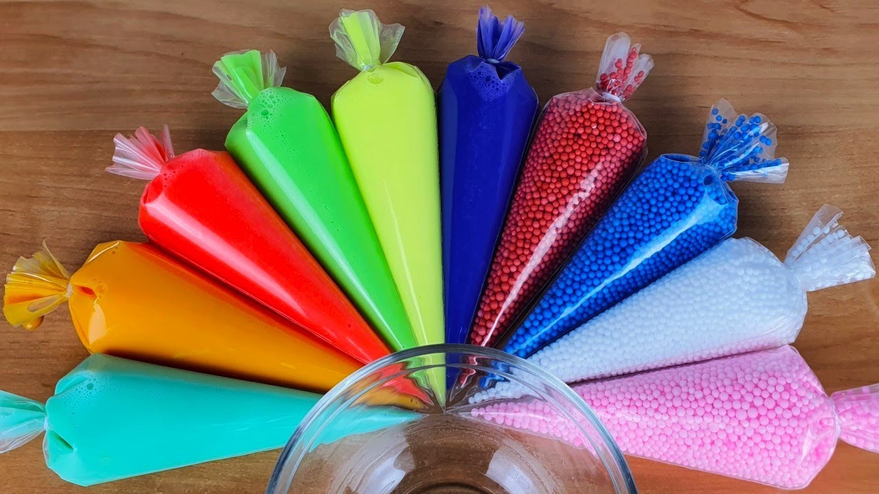 Crunchy Slime with Floam ! Making Beautiful Slime with Piping Bags ...