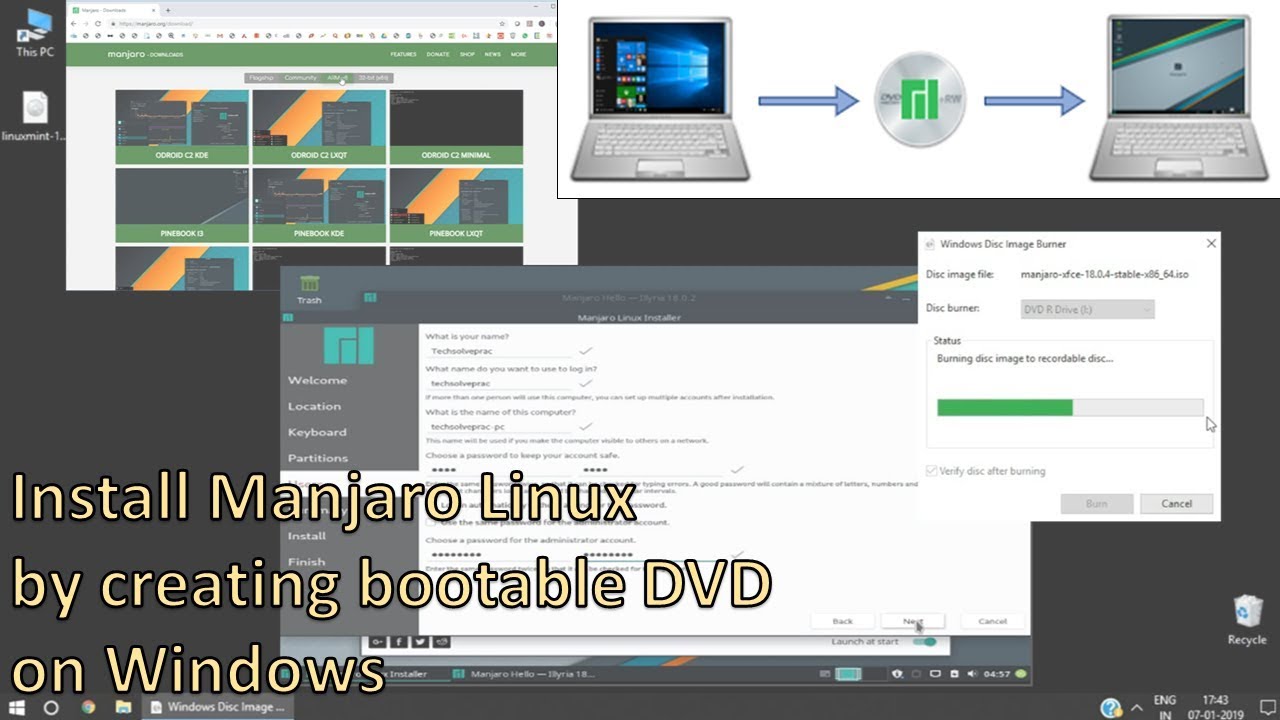 Install Manjaro Linux by creating Bootable DVD on Windows - YouTube