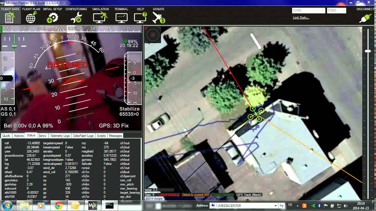 Mission Planner 1.3 with video overlay showing HUD instability - YouTube