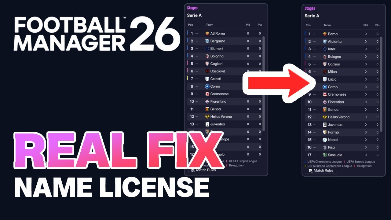 Fix Real Names License FOOTBALL MANAGER 26 - YouTube