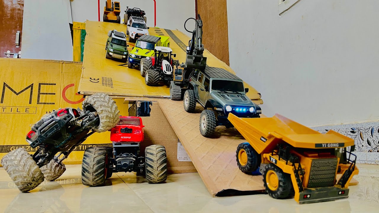 Mega Rc Cars obstacle test world biggest RC Ramp, Jeep,Tractor, Jcb ...