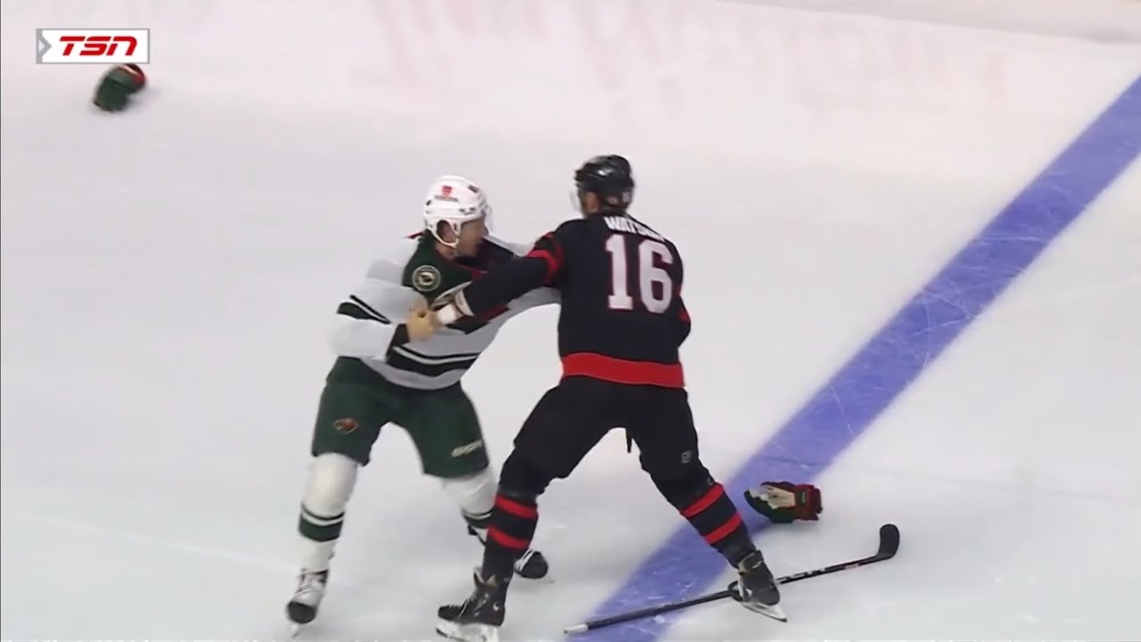 Austin Watson vs Brandon Duhaime fight Ottawa Senators vs Minnesota ...