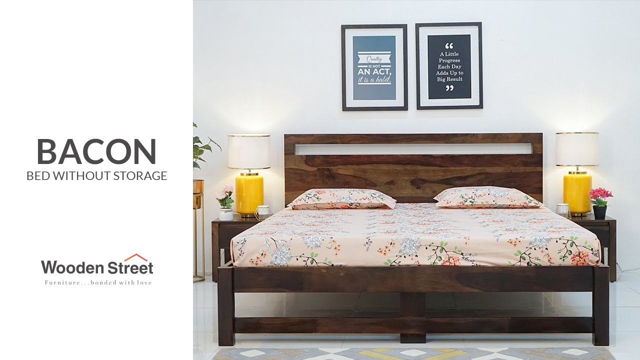 Buy Bacon Queen Size Bed without Storage (Walnut Finish) at 28% OFF ...