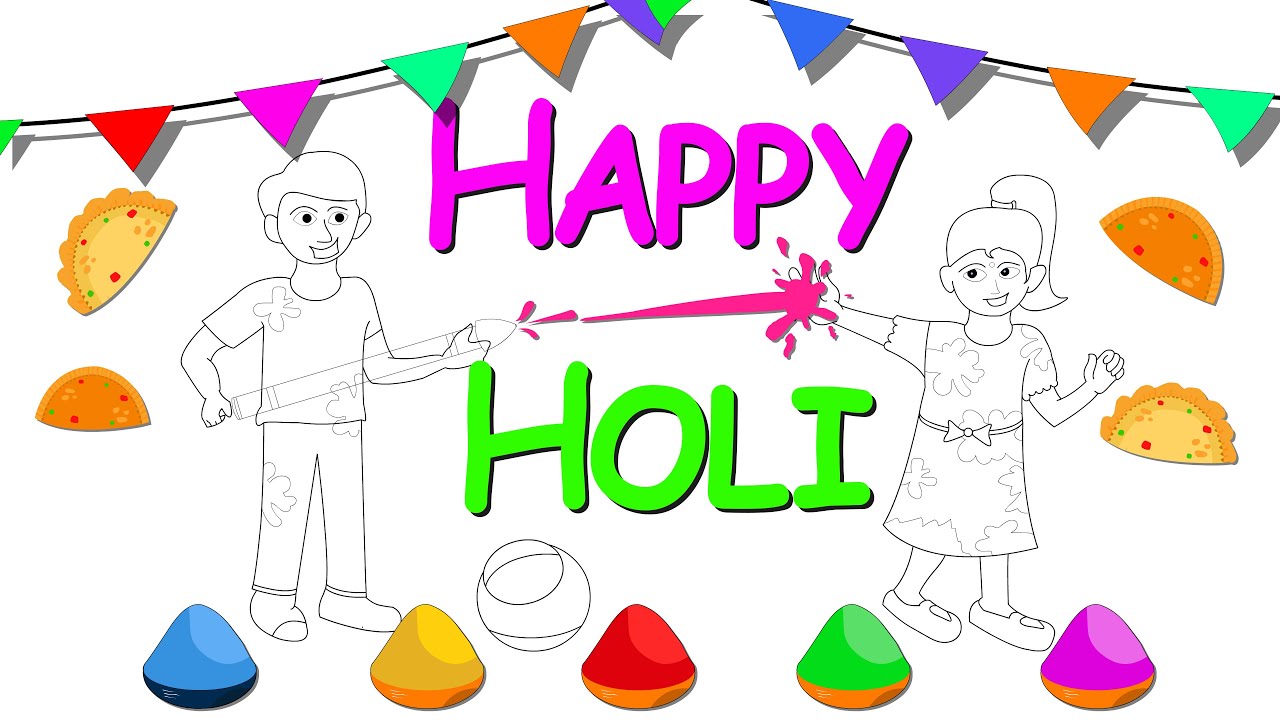 Holi Special Drawing Easy steps | होली का चित्र | Holi Festival Poster ...
