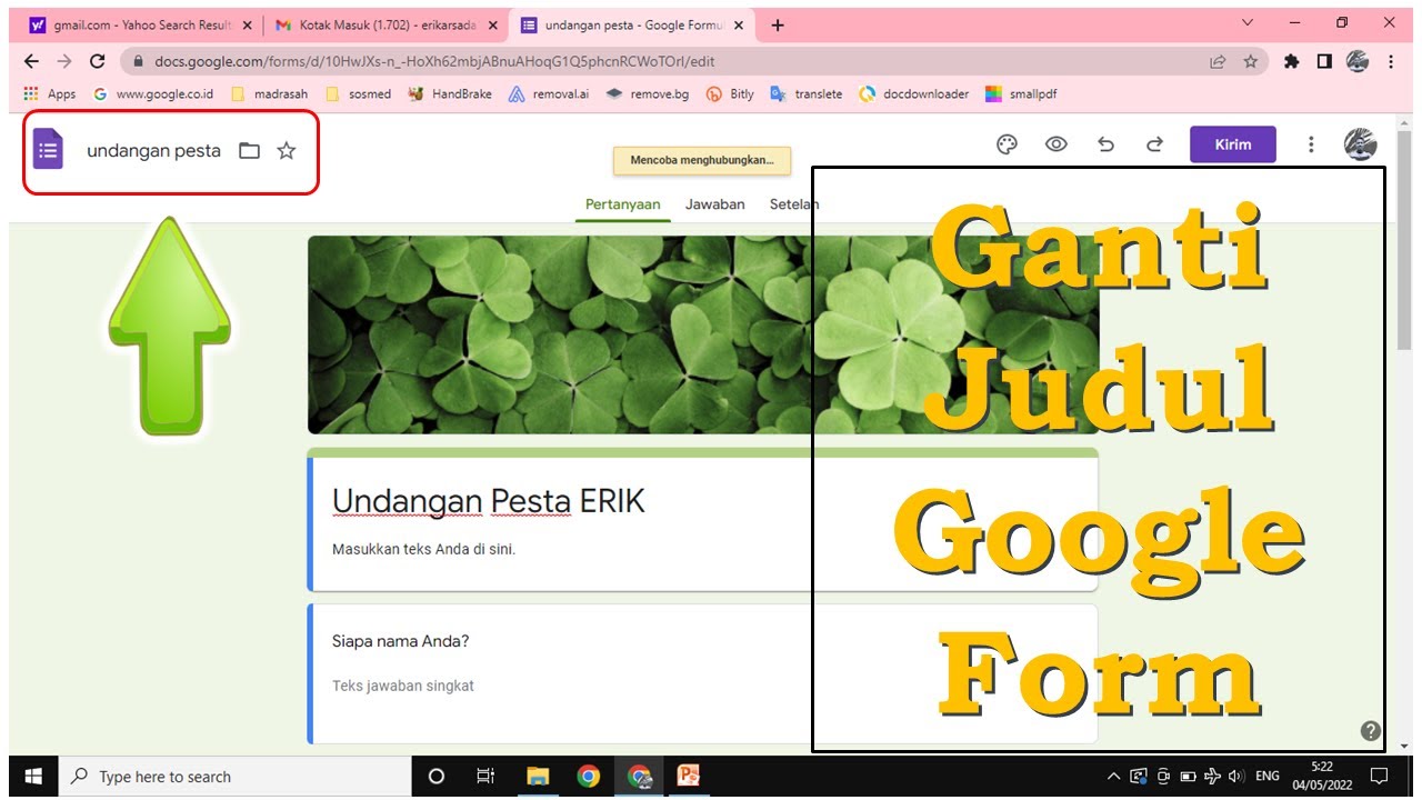 Cara Merubah Judul Google Form - YouTube