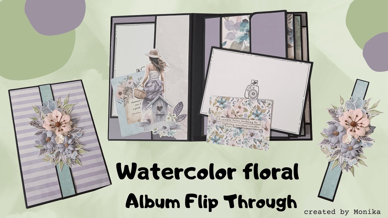 Watercolor Floral Scrapbook mini album 💜🌸| Interactive photo album ...