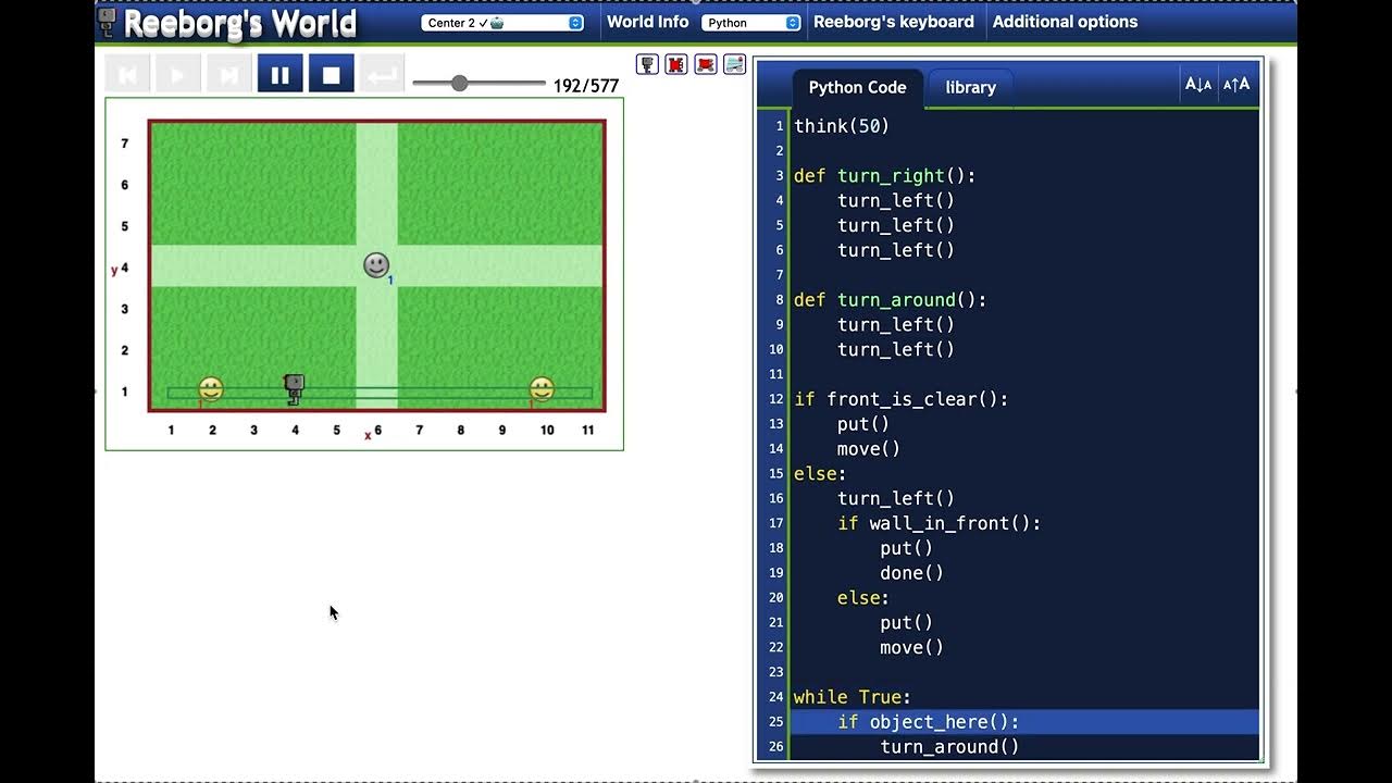 Reeborg's World Center 2 | Python Solution - YouTube