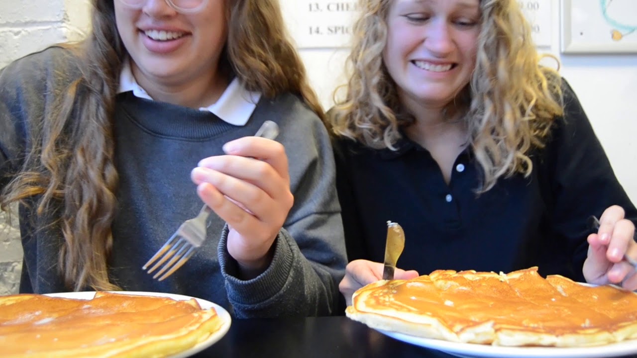 Woman vs. Food: Two 12 inch pancakes - YouTube